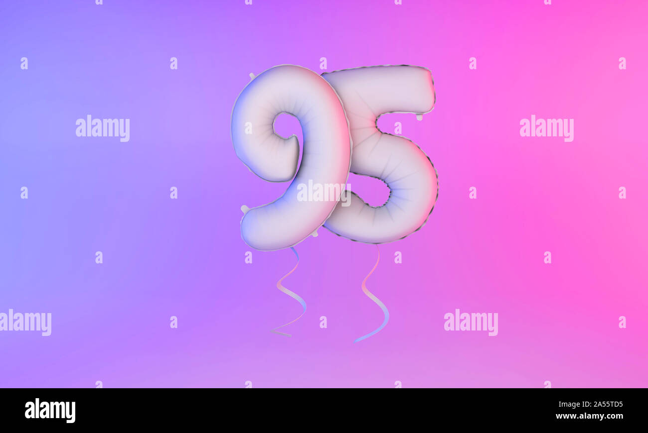White number 95 celebration balloon greeting background. 3D Rendering ...