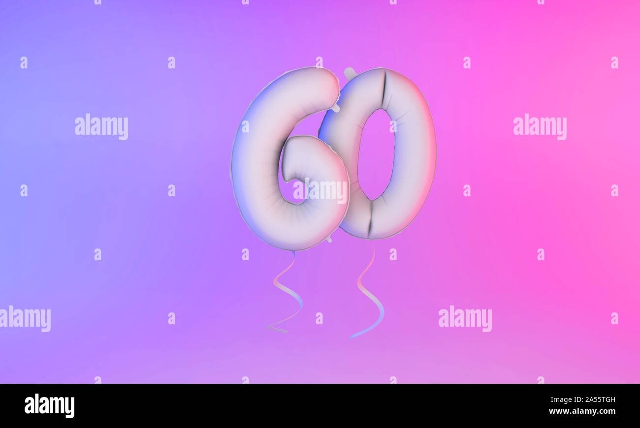 White number 60 celebration balloon greeting background. 3D Rendering ...
