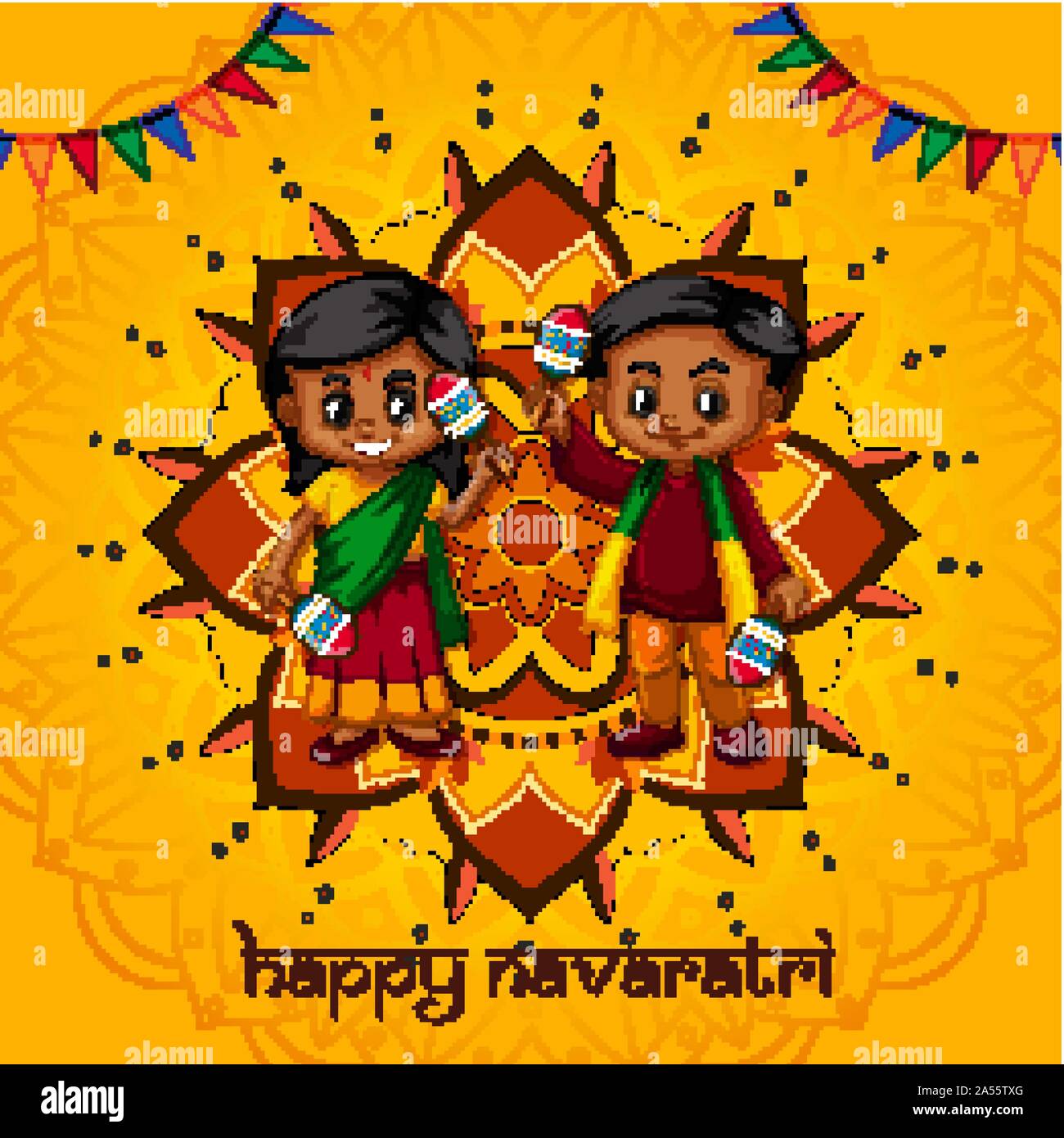 Navaratri poster design with mandala pattern and happy children ...