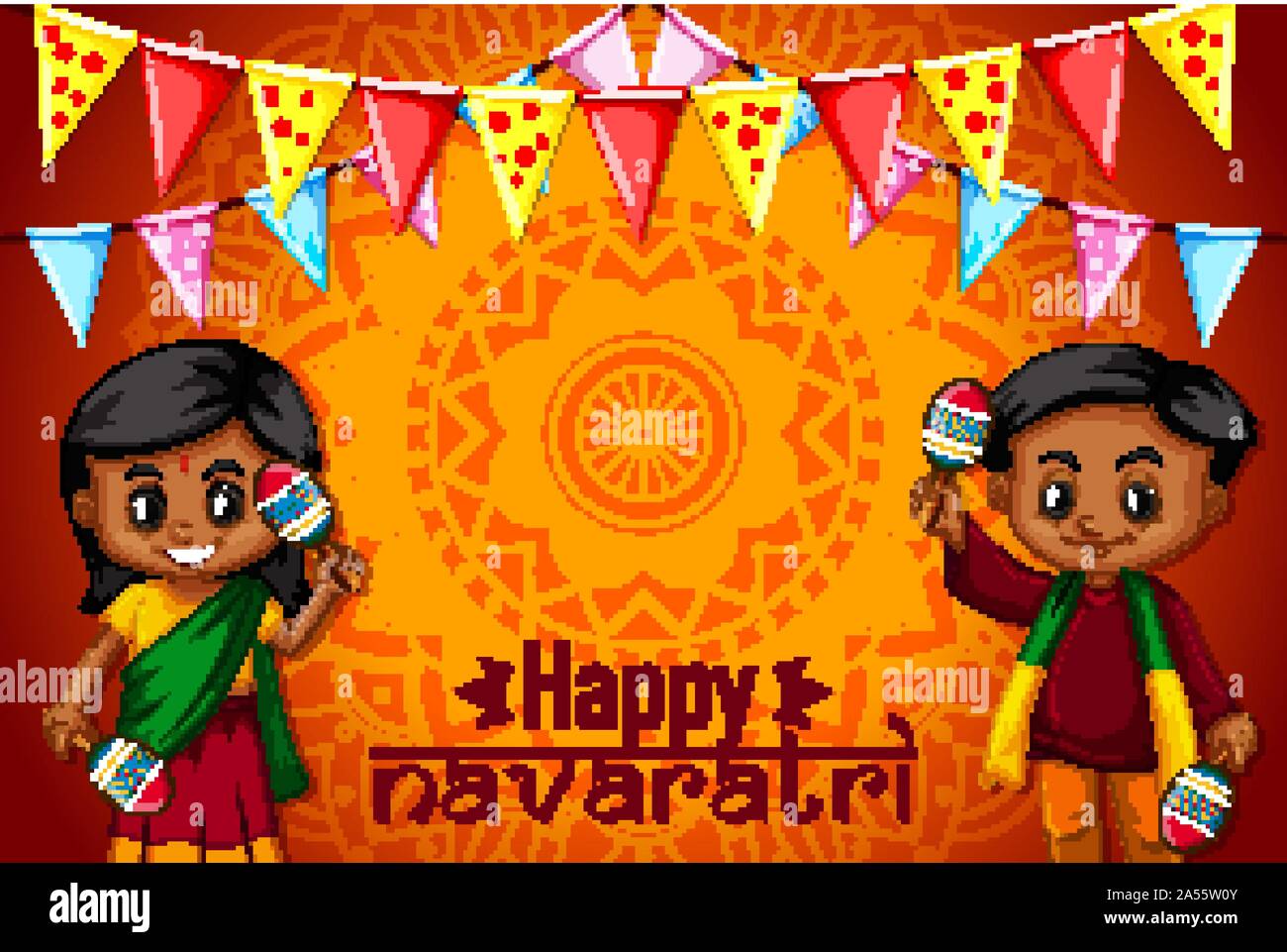 Navaratri poster design with mandala pattern and happy children ...