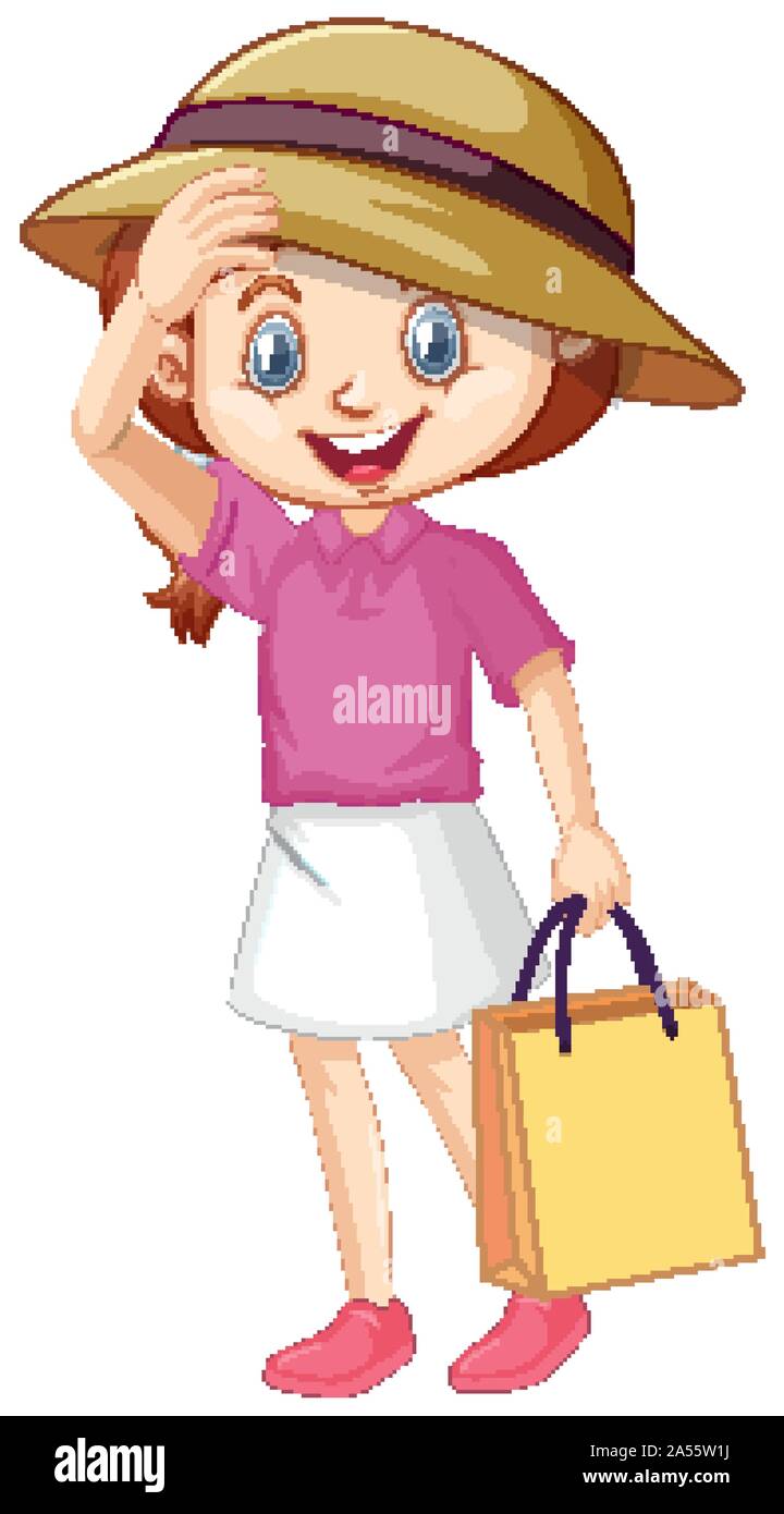 One happy girl with paper bag illustration Stock Vector Image & Art - Alamy