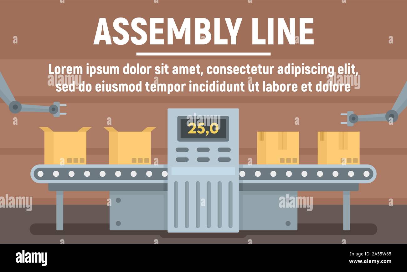 Parcel assembly line concept banner. Flat illustration of parcel ...