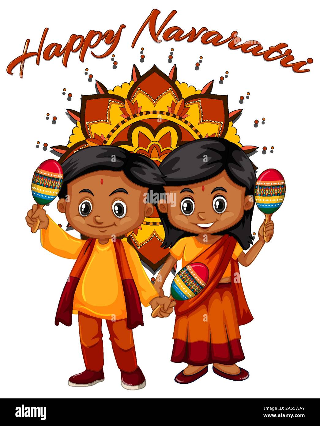 Navaratri poster design with kids and instrument illustration Stock ...