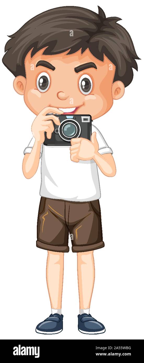 One happy boy with camera illustration Stock Vector Image & Art - Alamy