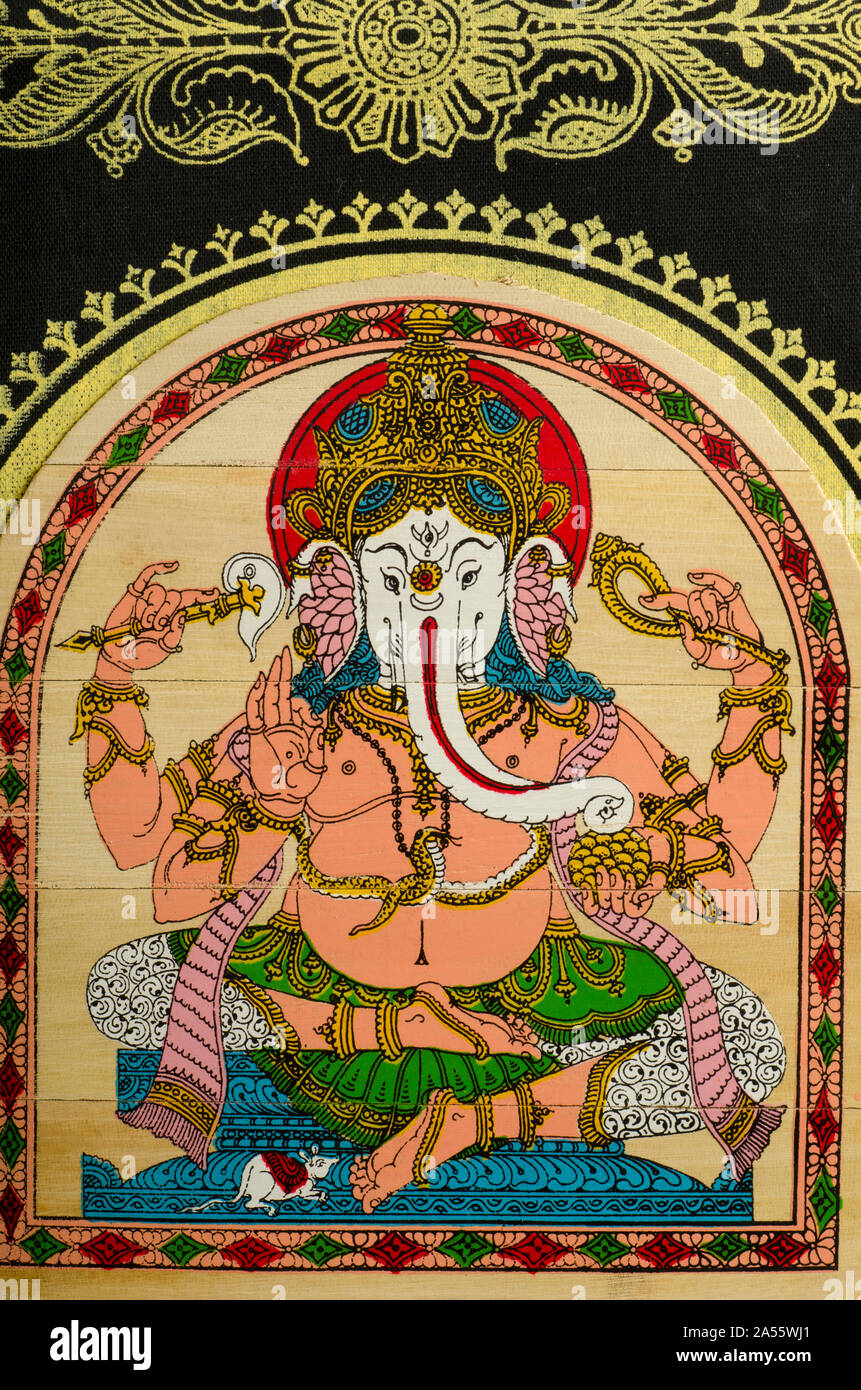 A drawing of Lord Ganesh drawn on bamboo by tribal artists of Orissa ...