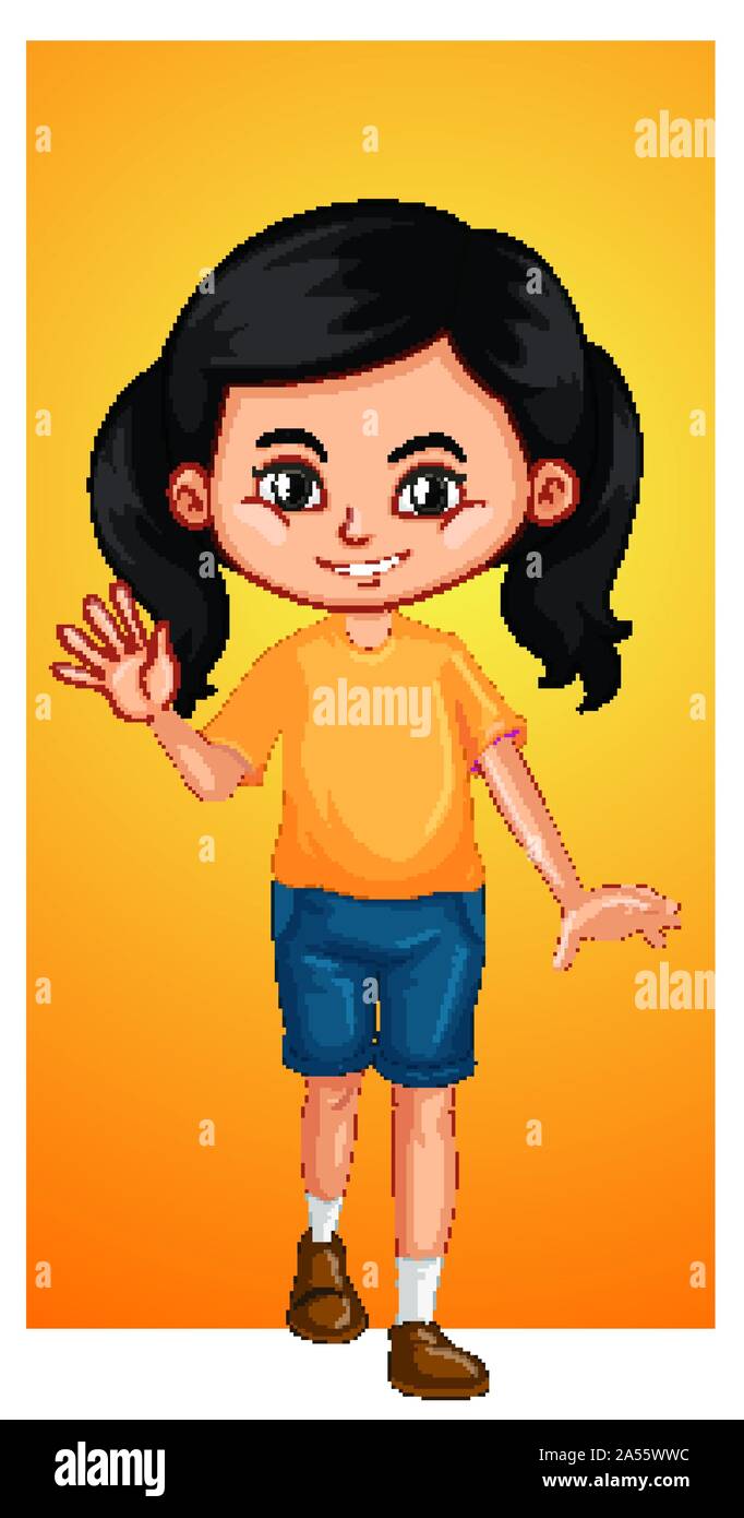 Happy girl waving hand illustration Stock Vector Image & Art - Alamy