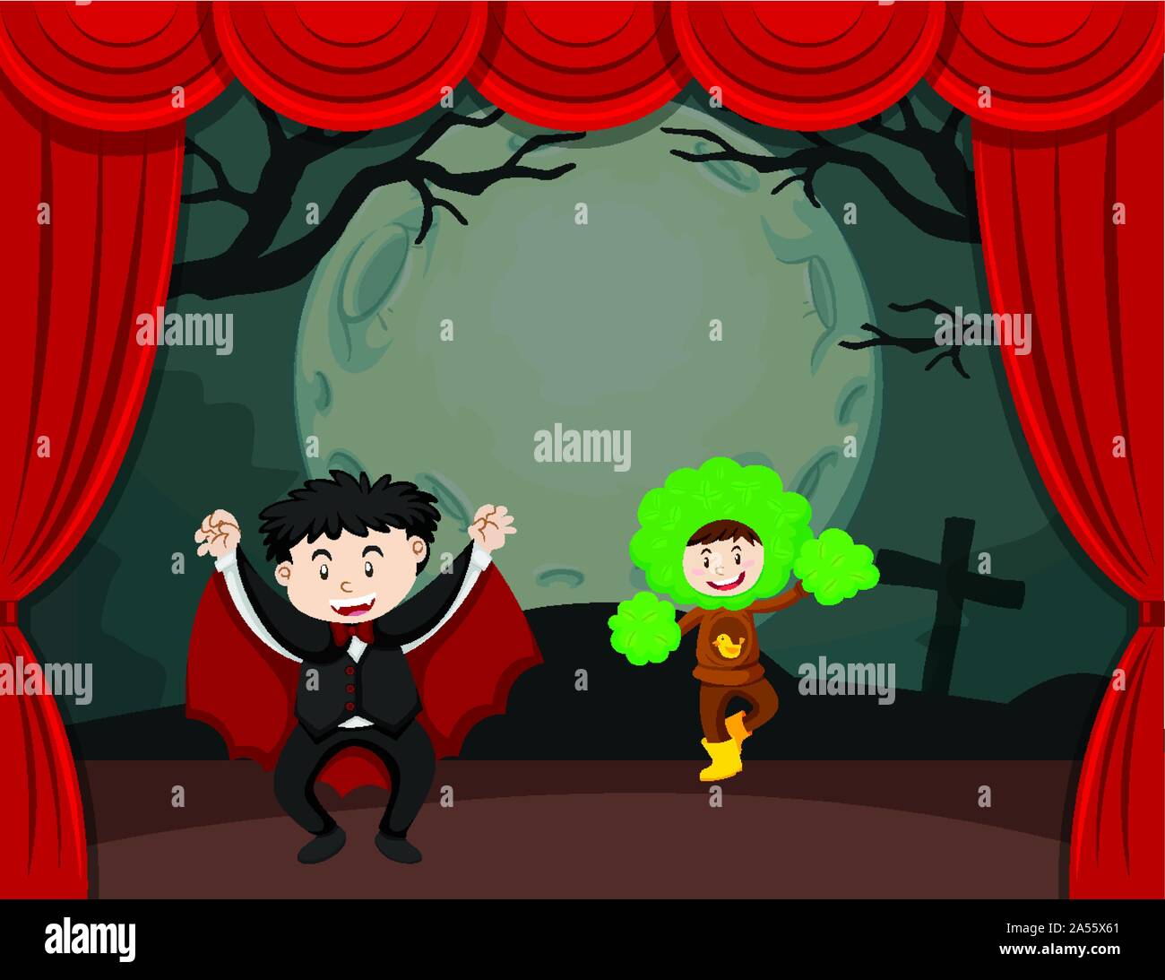 Halloween theme with kids on stage illustration Stock Vector Image ...
