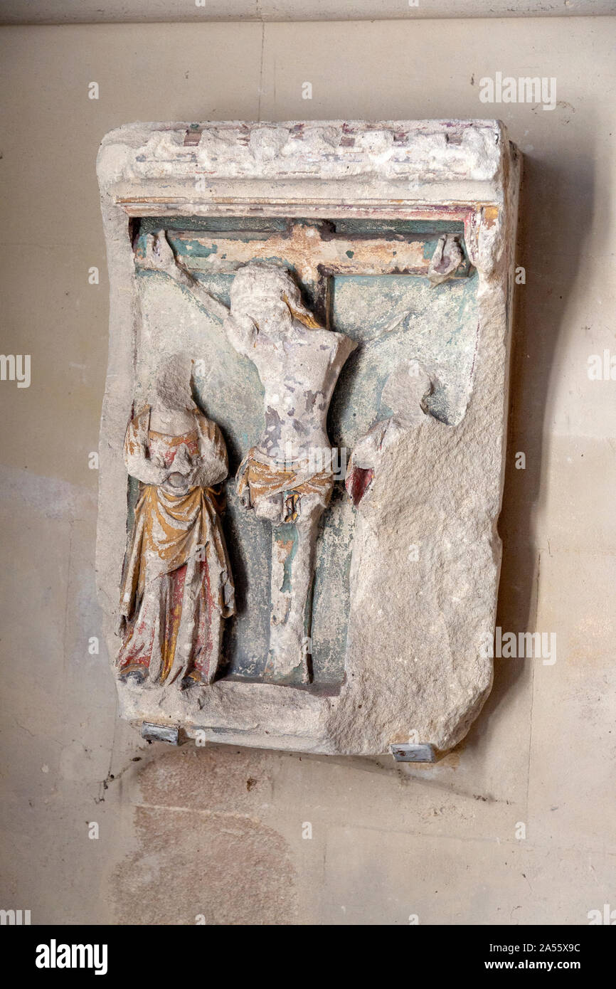 Medieval stonework carving of Crucifixion of Jesus Christ, Leigh ...