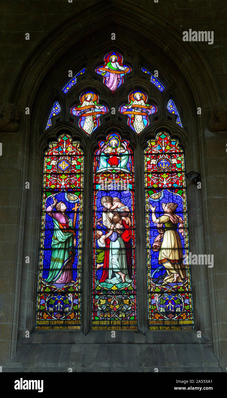 Stained glass window Faith, Hope, Charity priory church at Edington ...