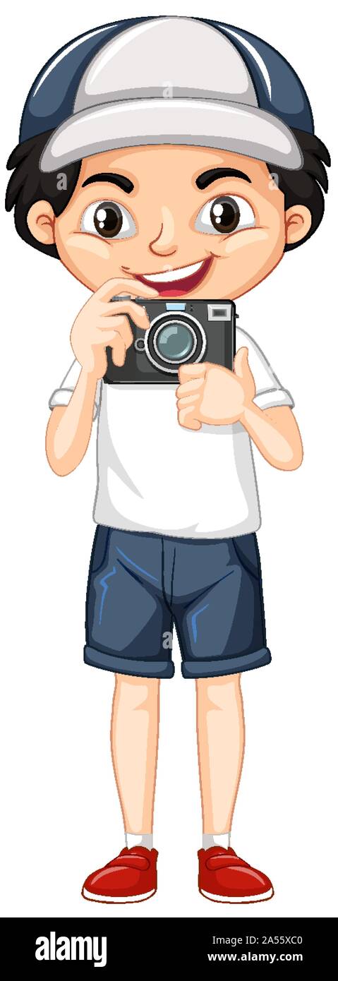 One happy boy with digital camera illustration Stock Vector Image & Art ...
