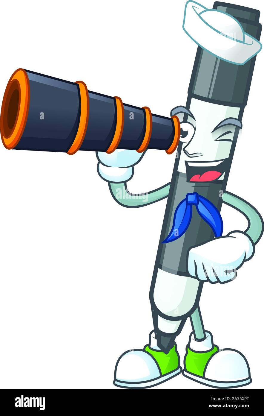 Sailor with binocular black white board marker in cartoon Stock Vector ...