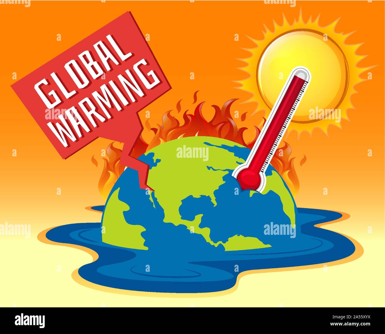 Global warming with earth on fire illustration Stock Vector Image & Art ...