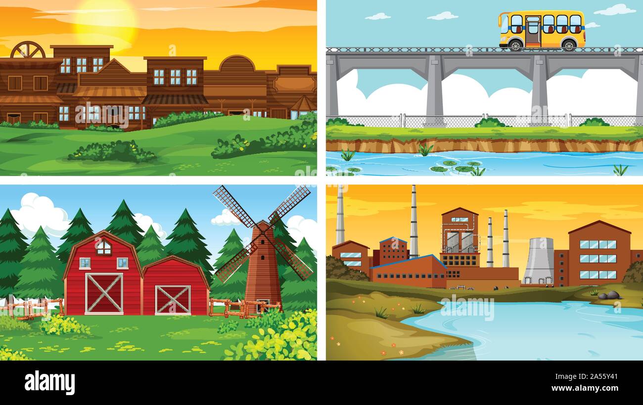 Set of outdoor nature scenes blank empty templates illustration Stock ...