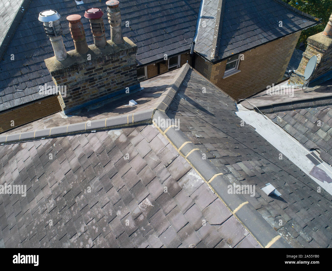drone images of a slate roof survey Stock Photo - Alamy