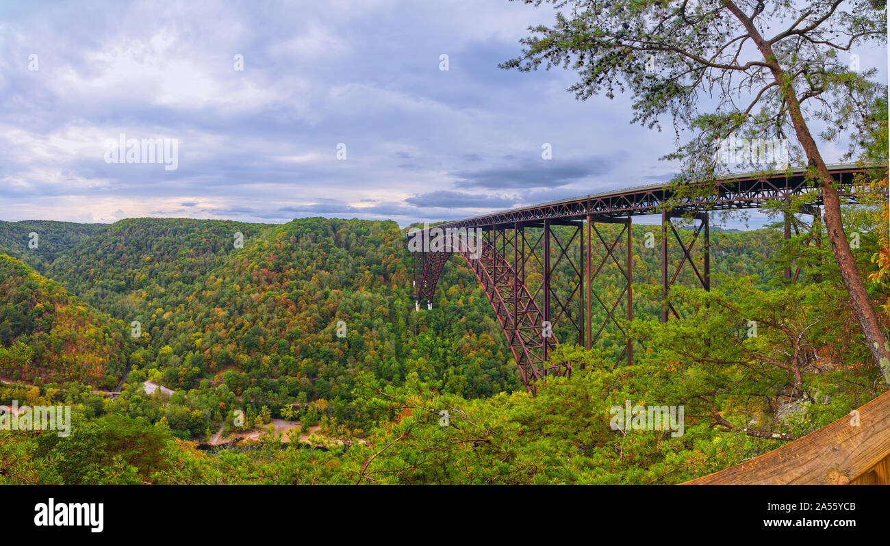 Panorama of the New River Gorge Bridge as viewed from overlook Stock ...