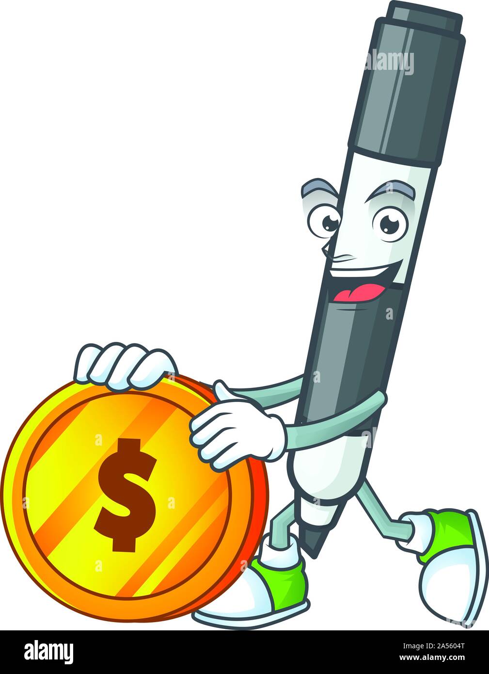 Bring coin black white board marker with mascot Stock Vector Image ...