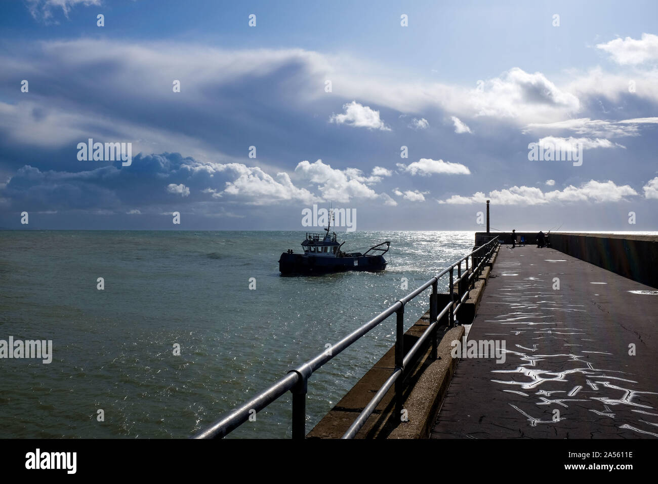 Shoreham by Sea West Sussex UK - Small boat enters Shoreham Harbour ...