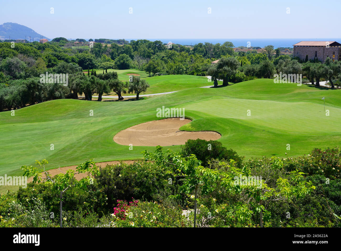 COSTA NAVARINO, GREECE -6 JUN 2019- View of the golf course at Costa ...