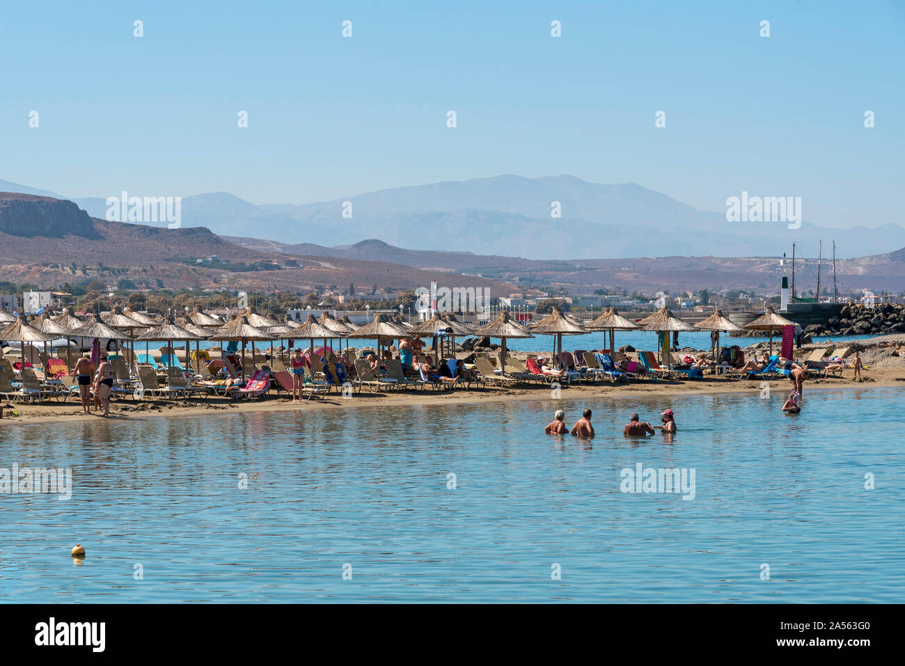 Gouves, Crete, Greece. October 2019. The small fbeach at Kato Gouves a ...