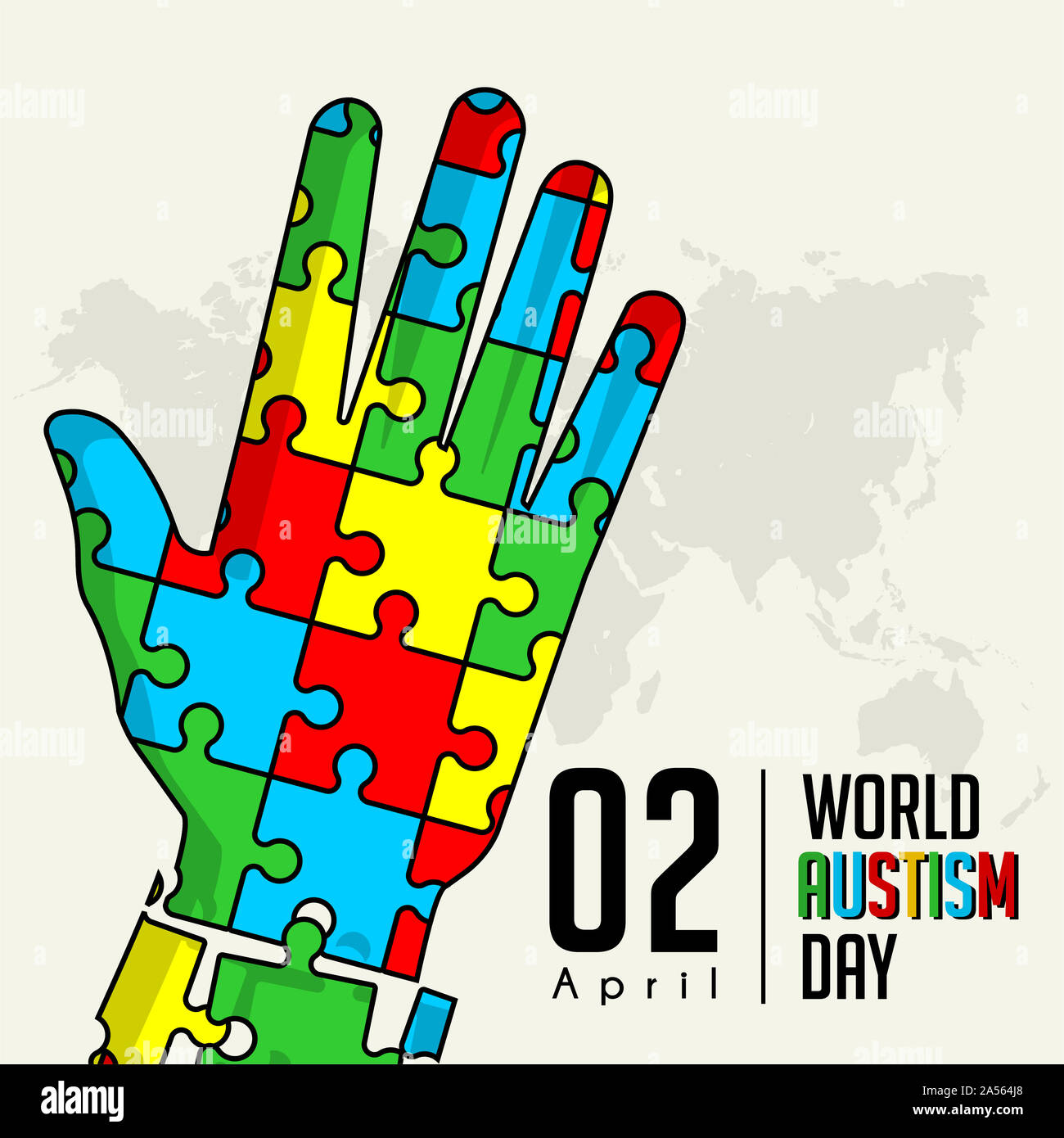 Colored puzzle that forms a hand for world autism day Stock Photo - Alamy