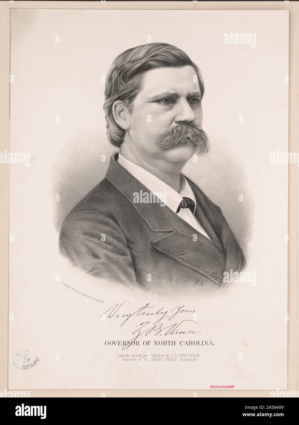 Very truly yours J.B. Vance. Governor of North Carolina Stock Photo - Alamy
