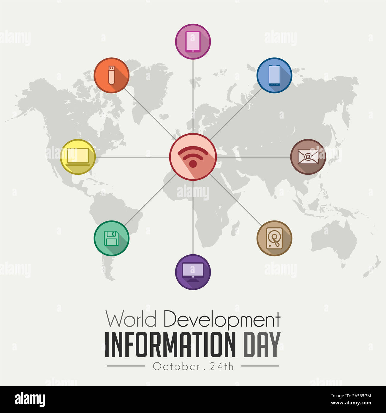 World Development Information Day on October 24th with colored icon and ...