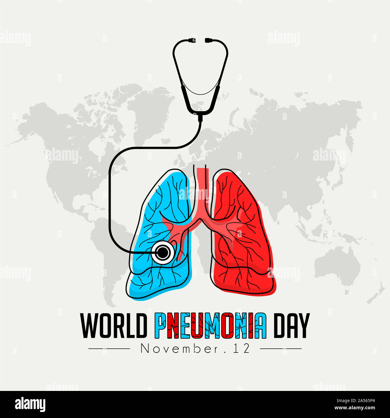 World Pneumonia Day, Red blue Lungs Color Cartoon Vector with ...
