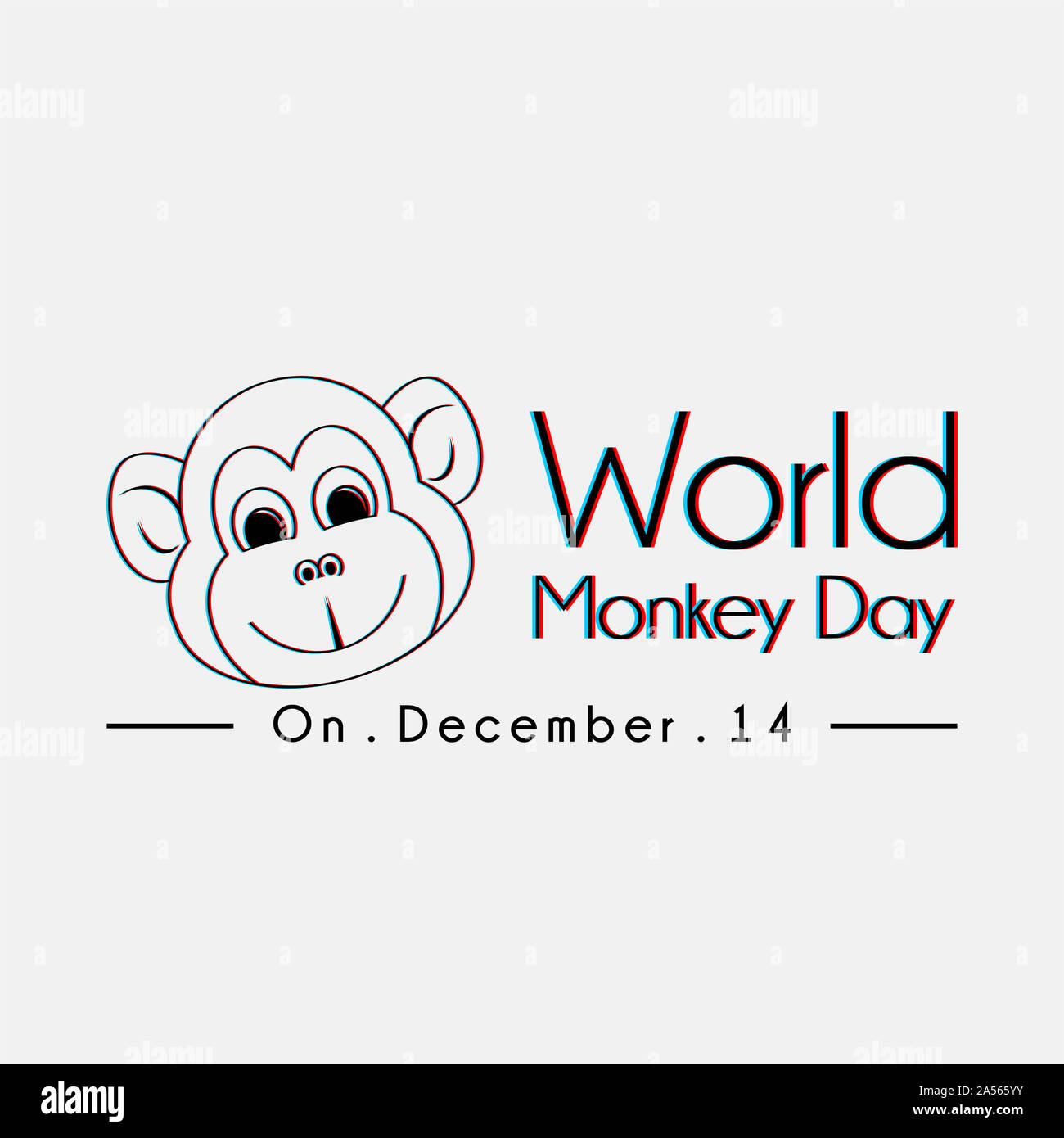 World Monkey Day Typography with Monkey face line art vector cartoon ...