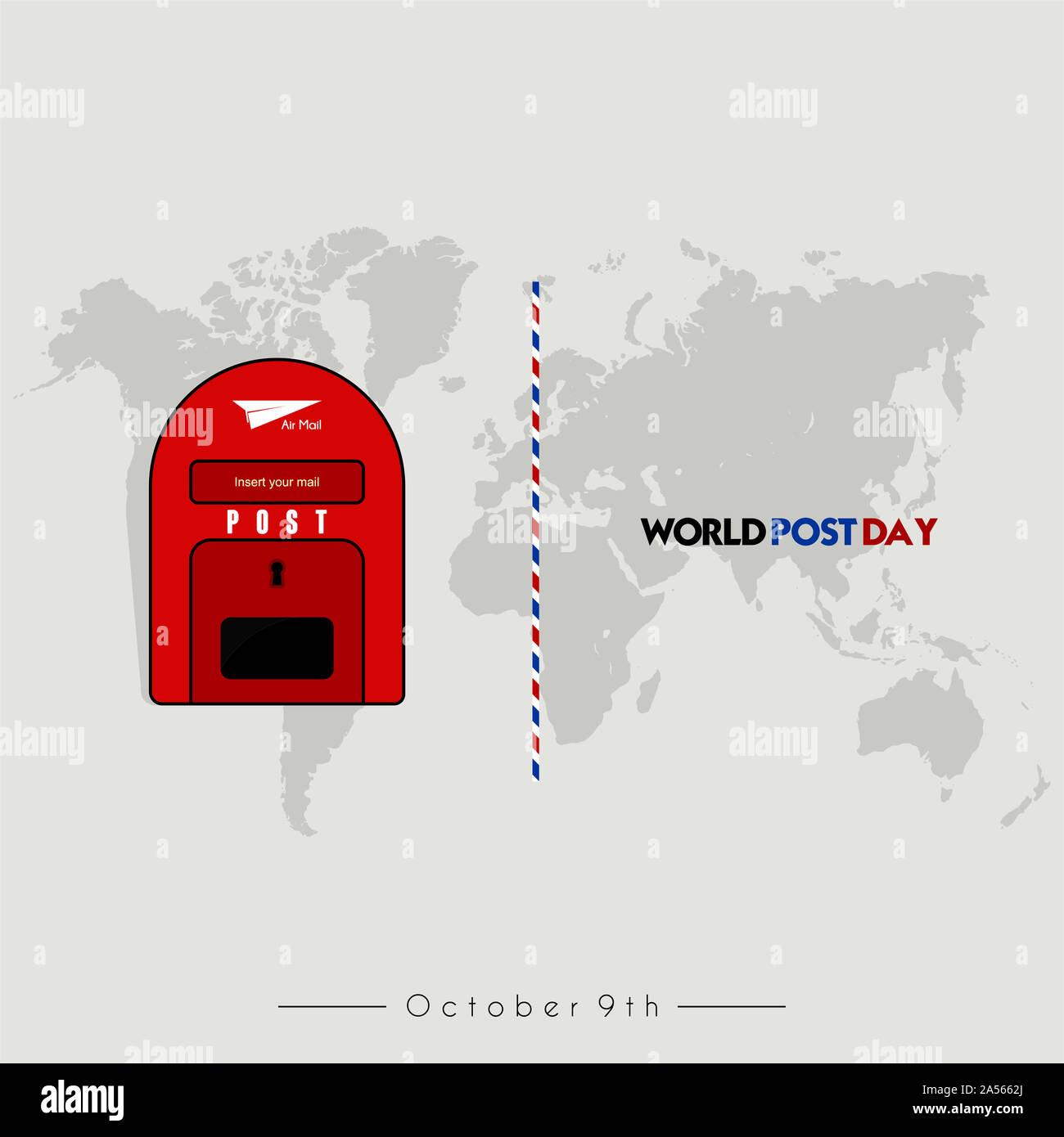World Post Day with post box (mail box) icon design and world map ...
