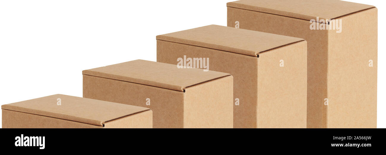 Cardboard boxes are the same located in a row diagonally. Isolated on a ...