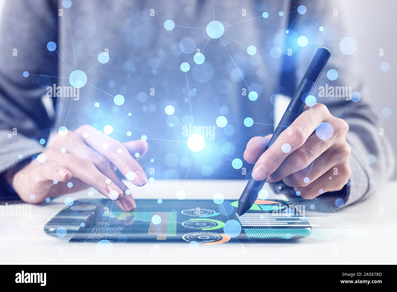 Project management and internet researching process. Man in business ...