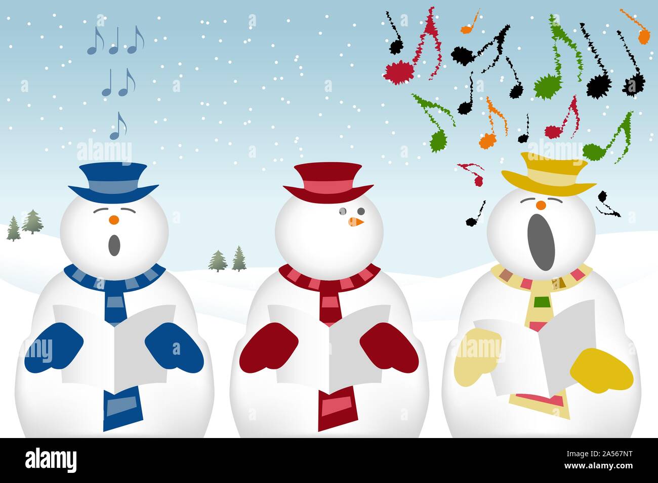 snowmen characters singing Christmas carols in the snow. EPS file ...