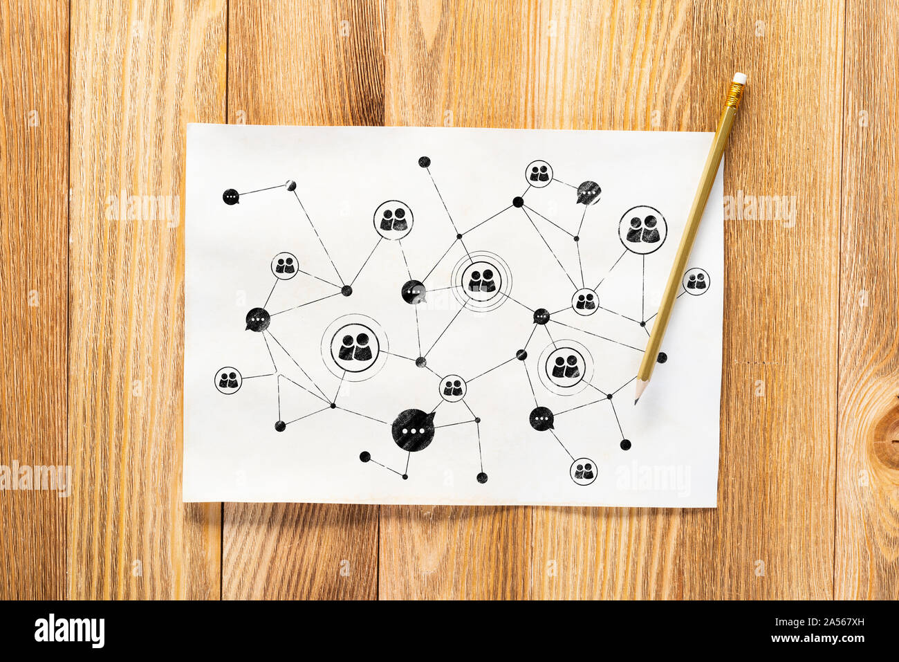 Social network structure pencil hand drawn with human icons and ...