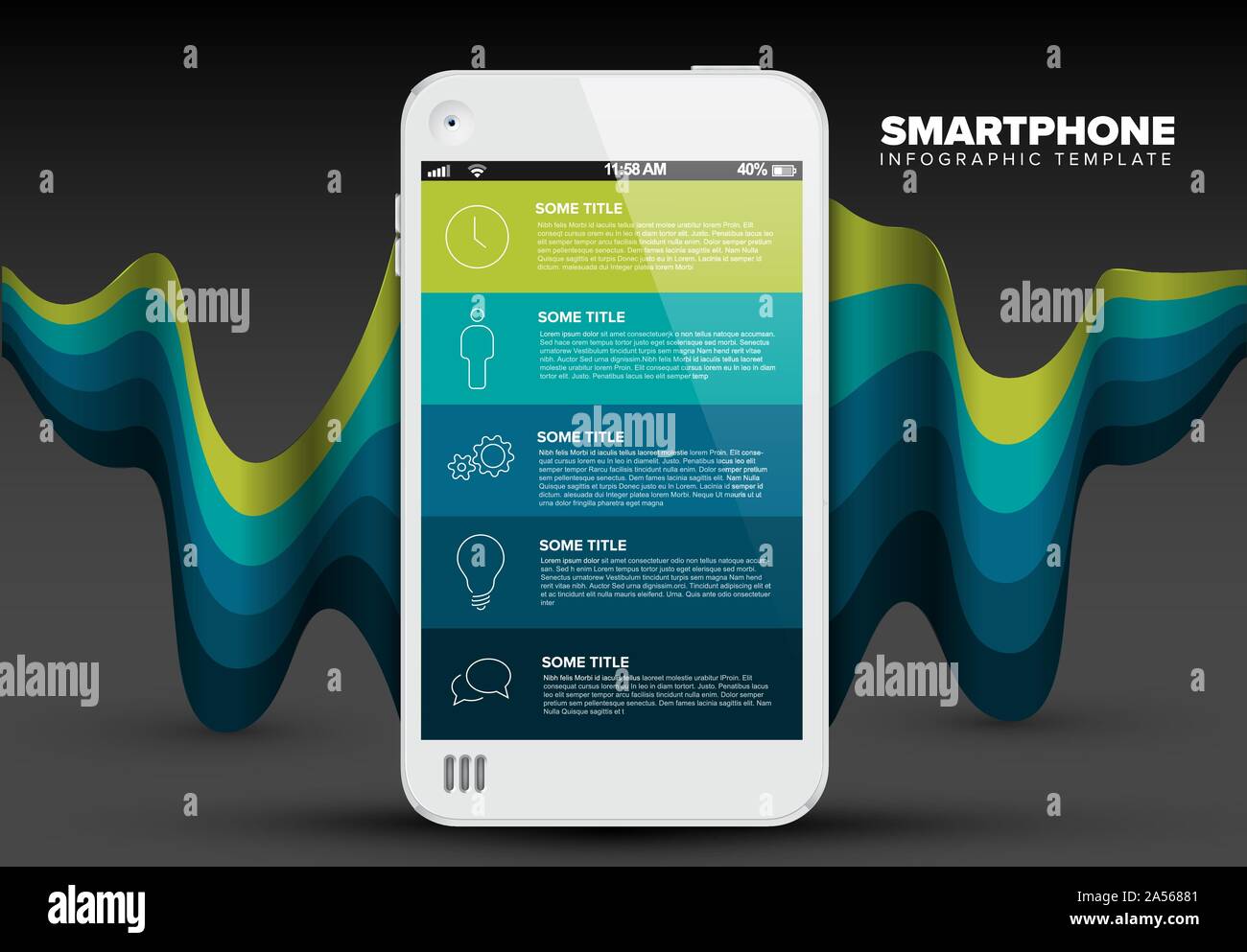 Vector smart phone infographic template with 5 elements, icons ...