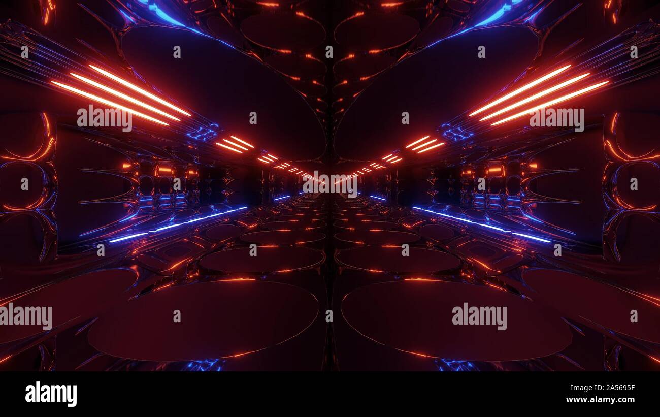 endless abstract alien scifi tunnel corridor with glowing lights and ...