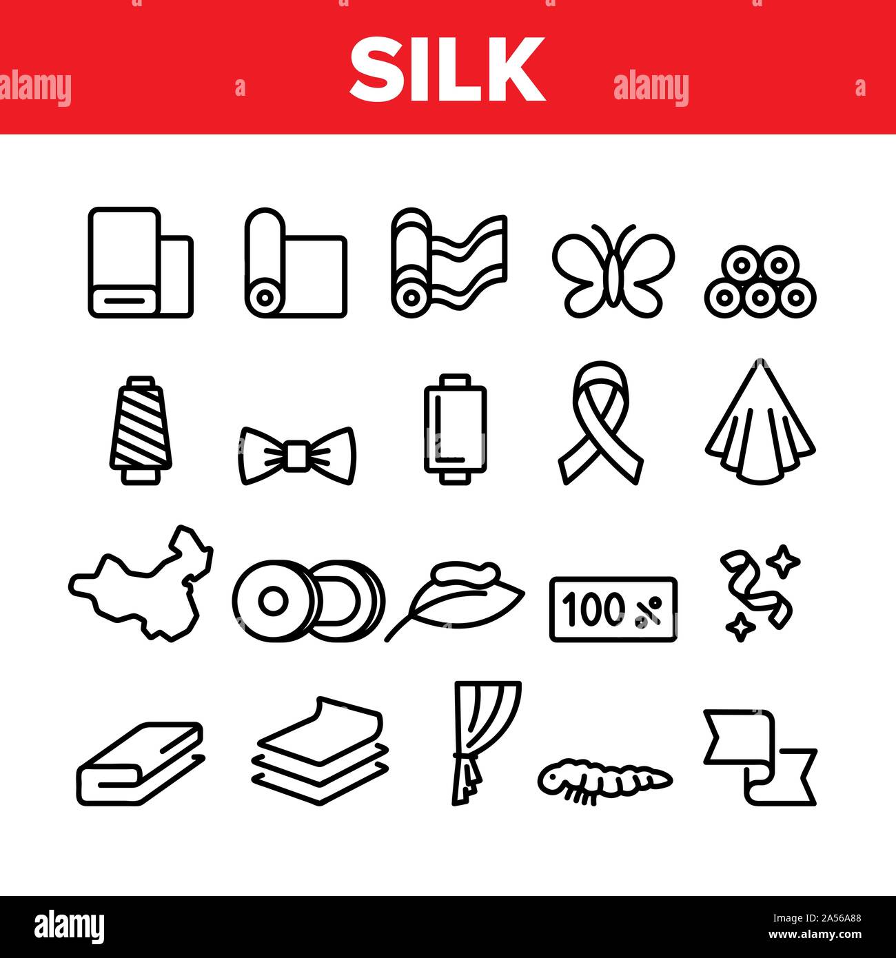 Silk Collection Fabric Elements Icons Set Vector Stock Vector Image ...