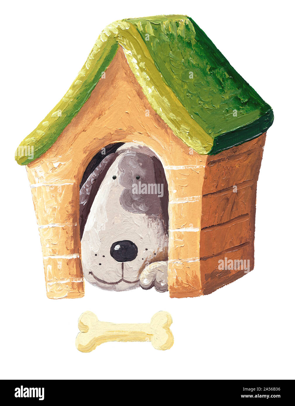 Acrylic illustration of a cute dog in the doghouse Stock Photo - Alamy