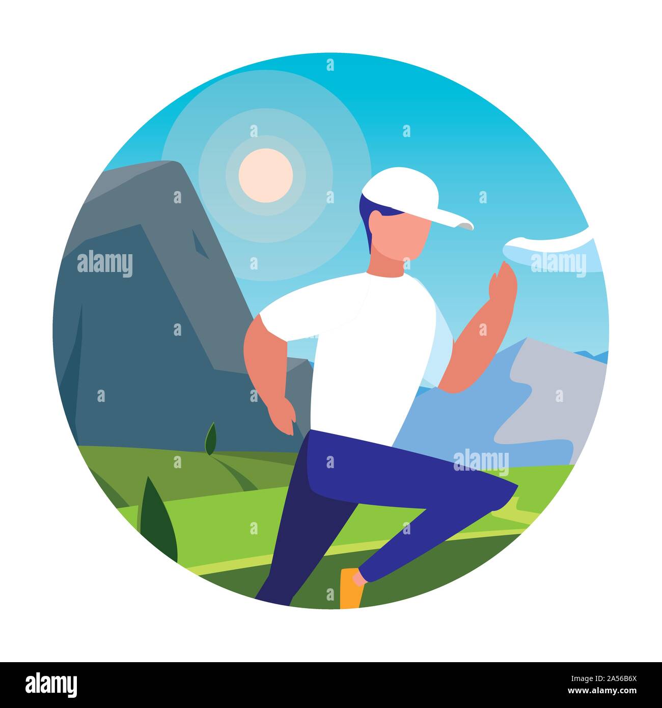 man outdoors exercising with background landscape vector illustration ...