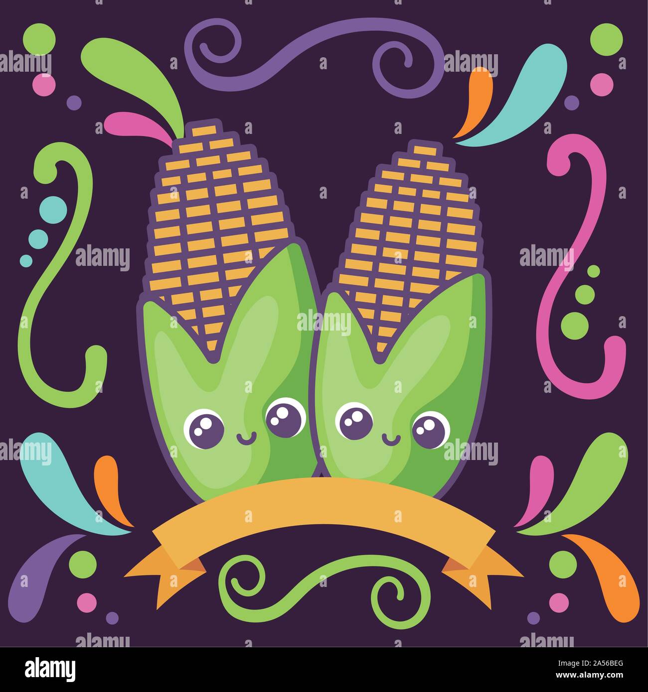 sweet corn kawaii with colorful background vector illustration design ...