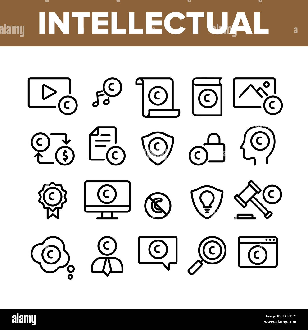 Intellectual Property Collection Icons Set Vector Stock Vector Image ...