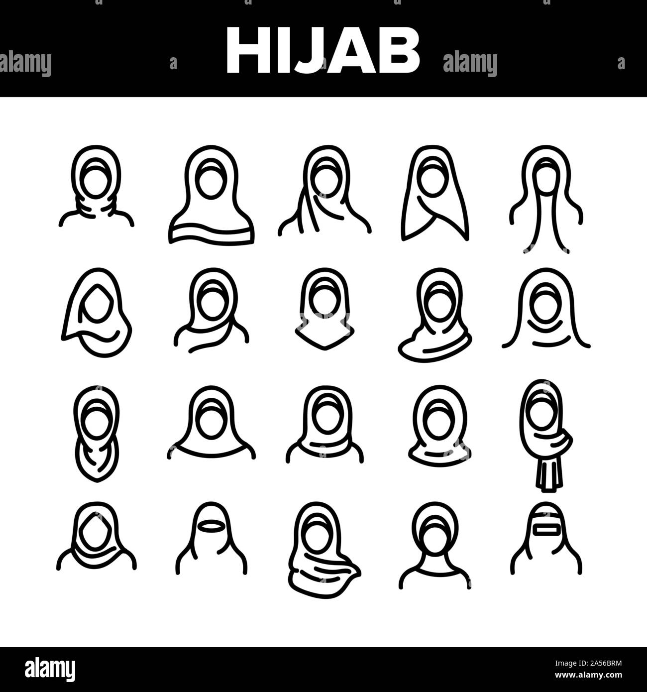 Hijab Collection Muslim Elements Icons Set Vector Stock Vector Image ...
