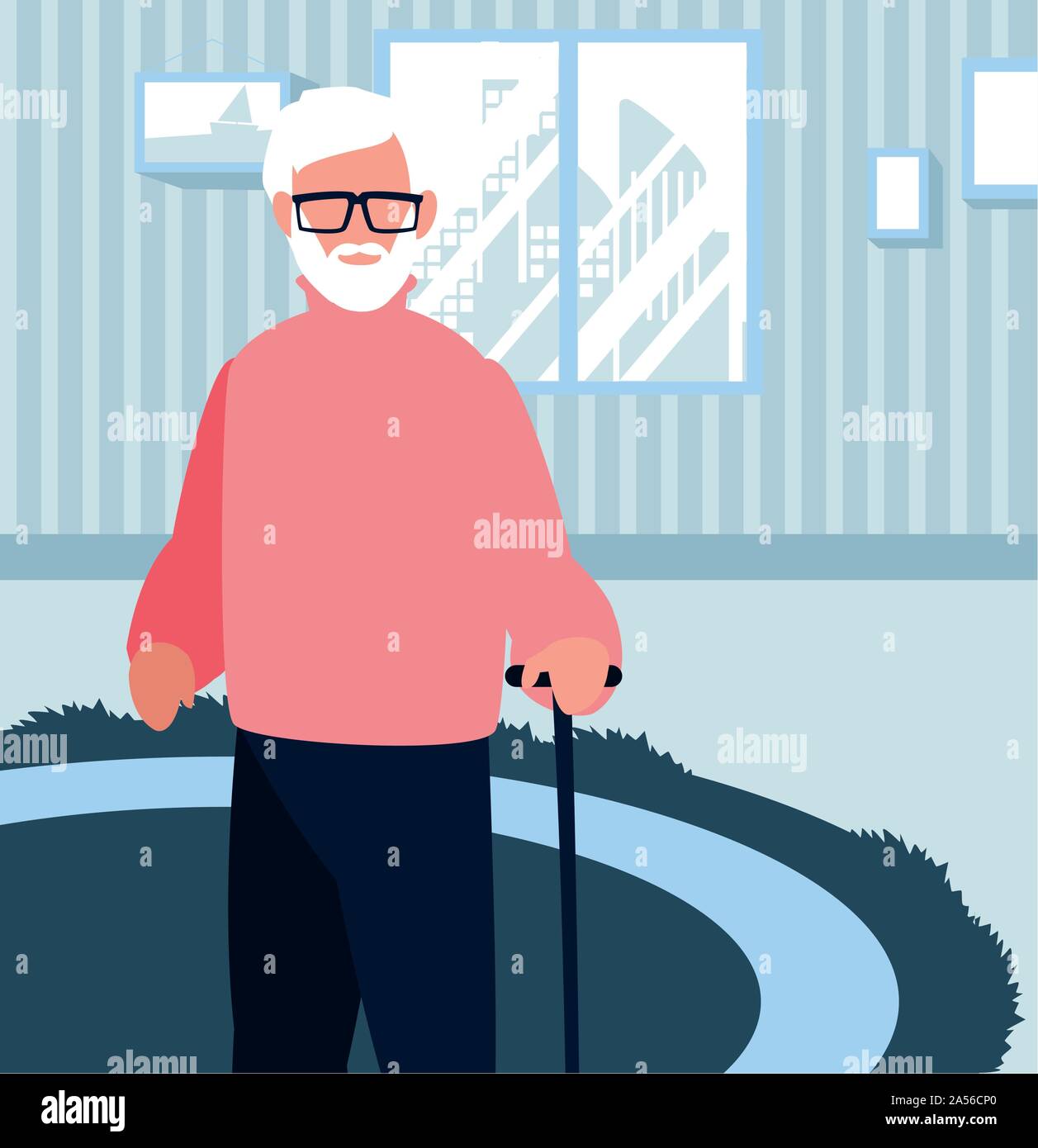 old man standing in living room vector illustration design Stock Vector ...