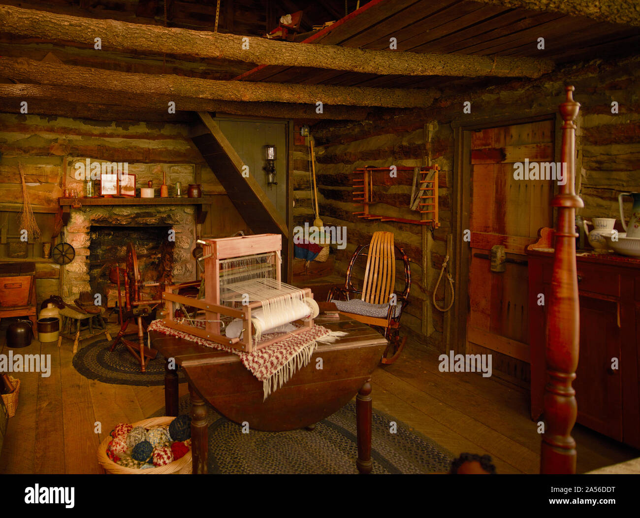 View inside the Pickard Cabin at Log Cabin Village, a living-history ...