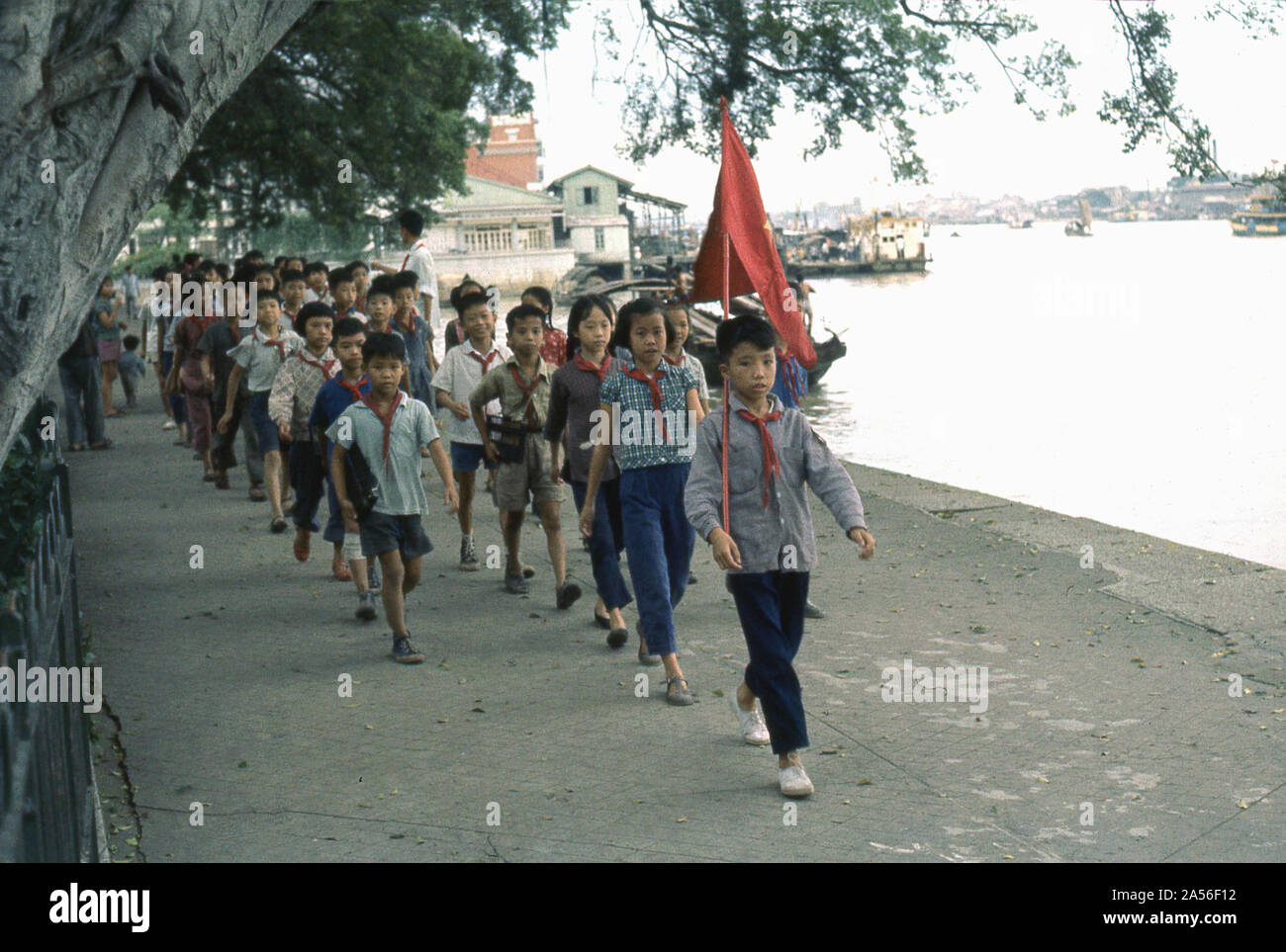 1960s, historical, young chinese children all wearing red neck scarves ...