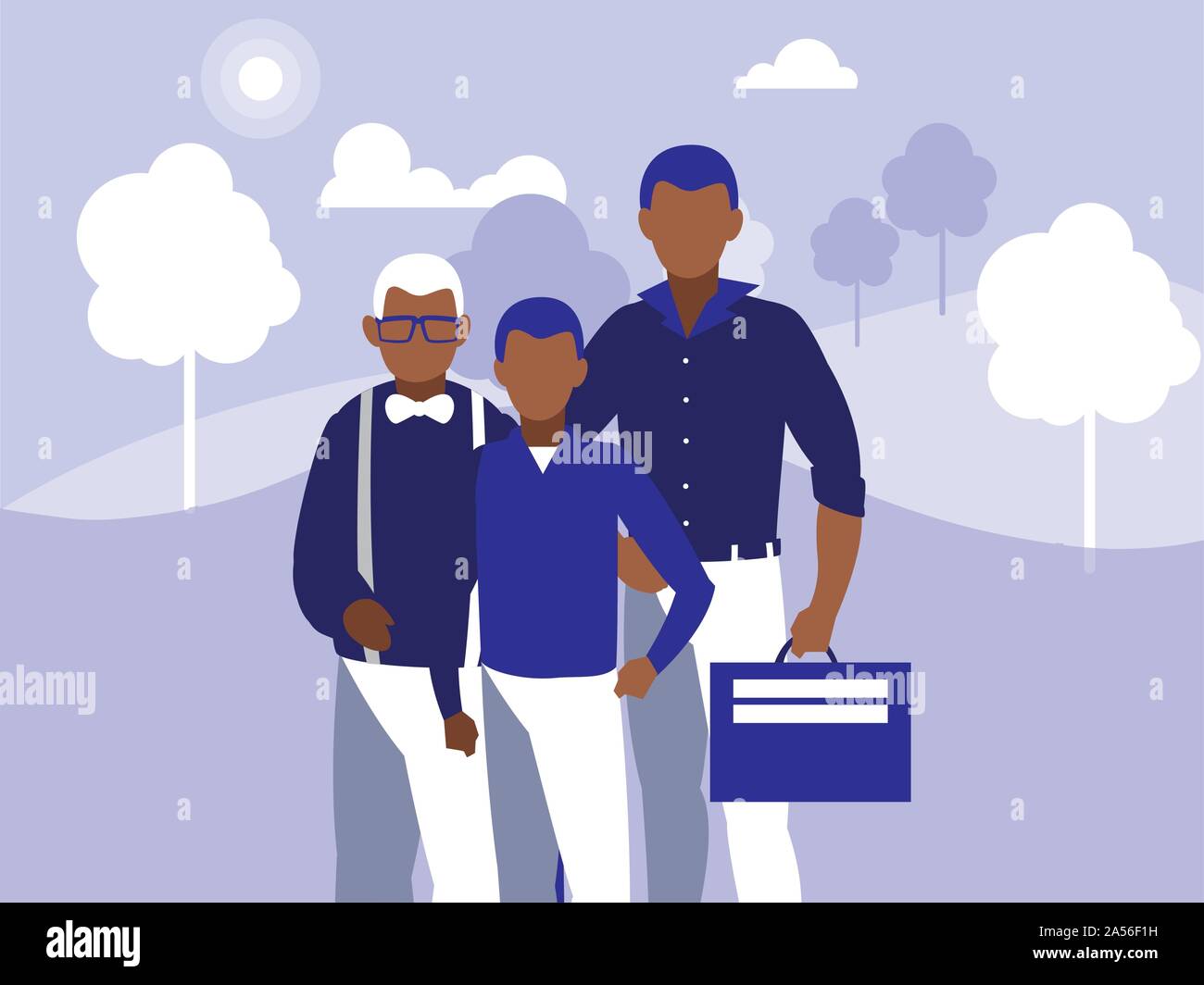 scene of faceless men with background landscape vector illustration ...