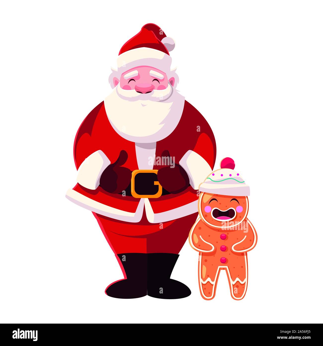 santa claus with gingerbread man on white background vector ...