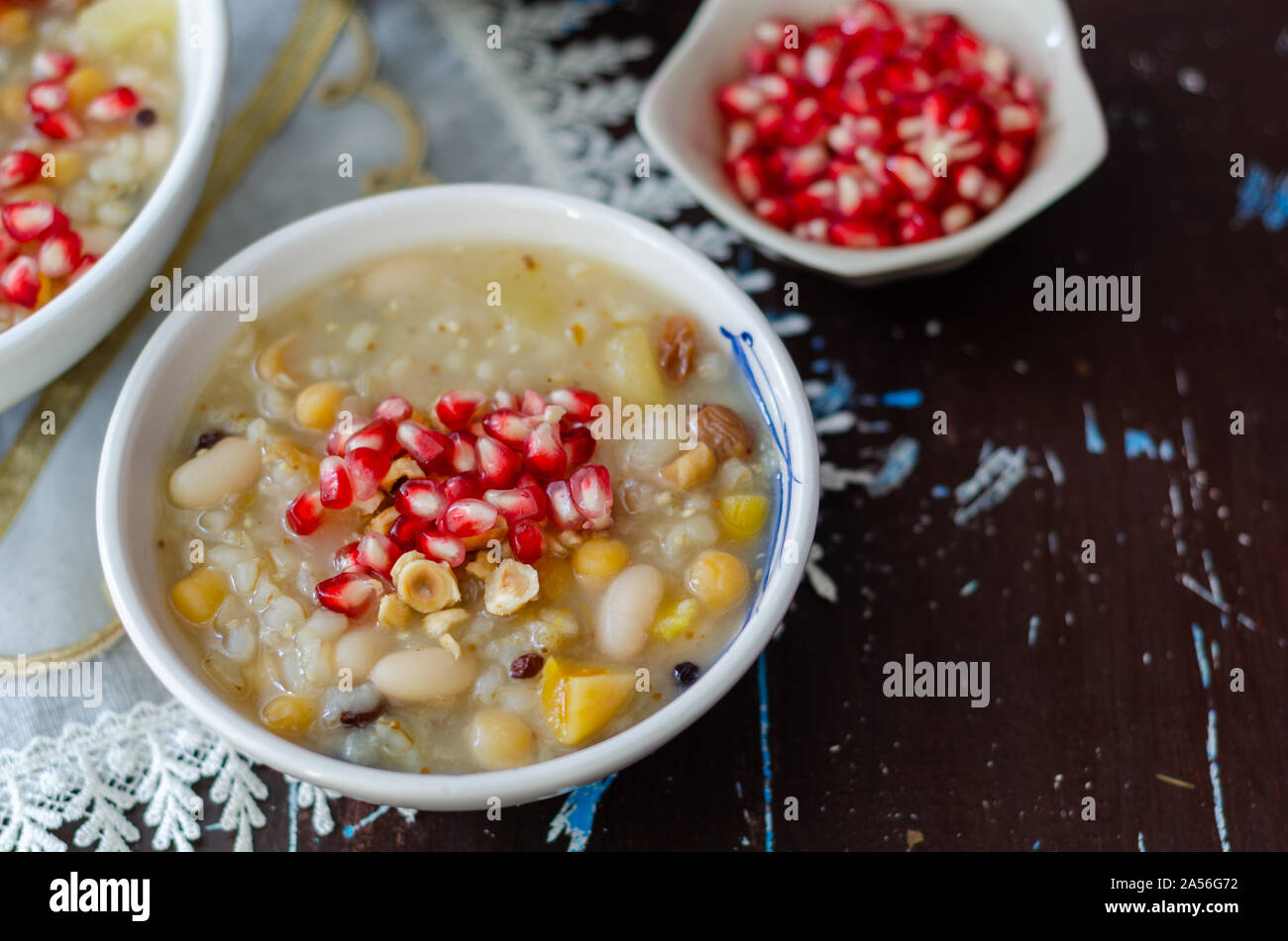Traditional Turkish dessert Asure or Ashure making from the boiled ...