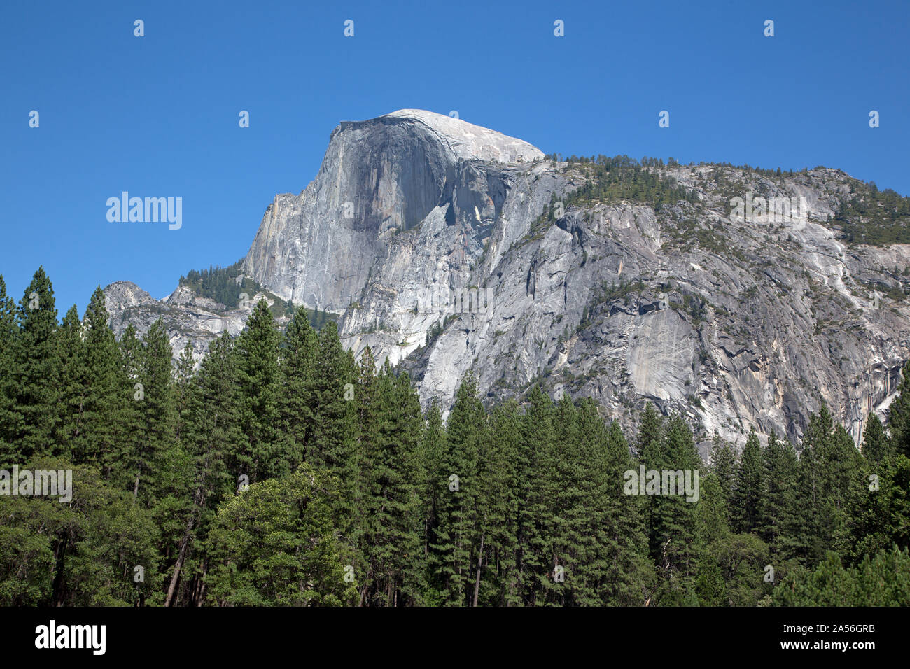 View of Half Dome formation in Yosemite National Park which spans ...