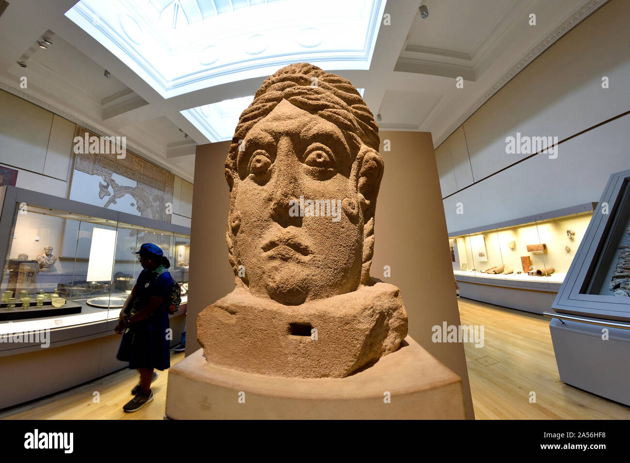 British Museum, Bloomsbury, London, England, UK. Limestone head from ...
