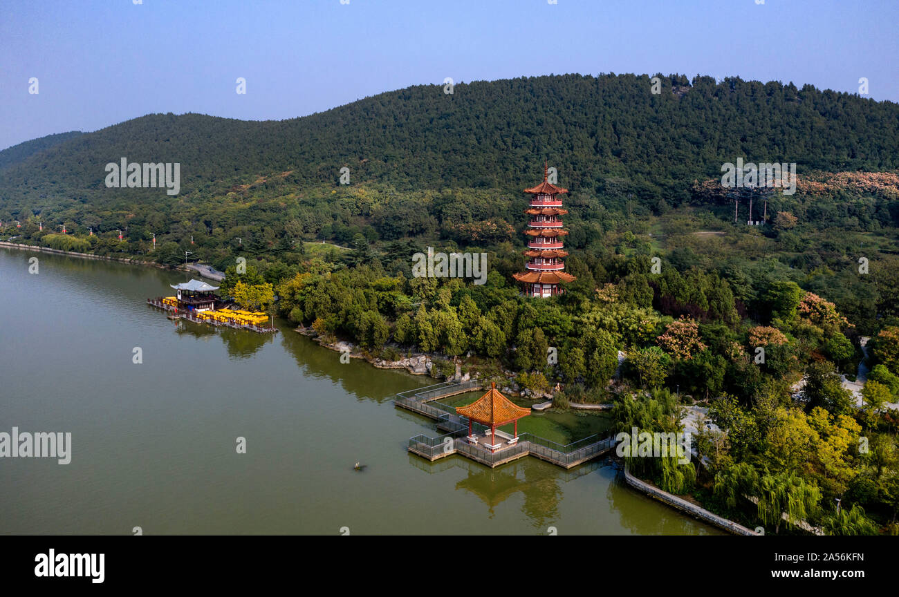 Xuzhou. 18th Oct, 2019. Aerial photo taken on Oct. 18, 2019 shows the scenery at Yunlong Lake ...